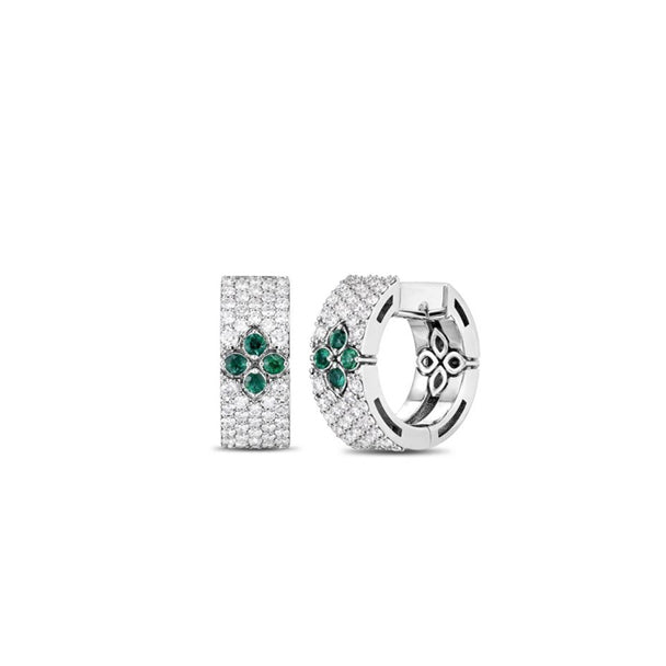 ROBERTO COIN LOVE IN VERONA DIAMOND & EMERALD 18CT WHITE GOLD EARRINGS